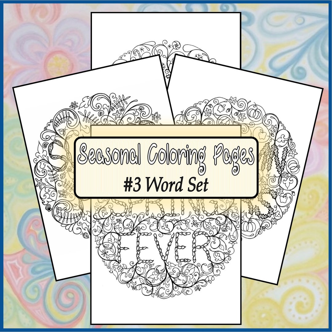 Adult Coloring Pages ** Seasonal #3 Word Set ** DIGITAL DOWNLOAD** - Etsy