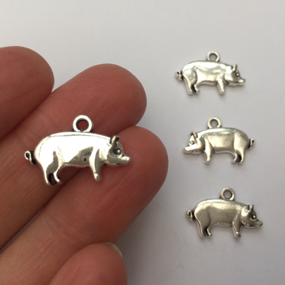 10 Pig Charms Antique Silver Tone PIG02 - Etsy.de