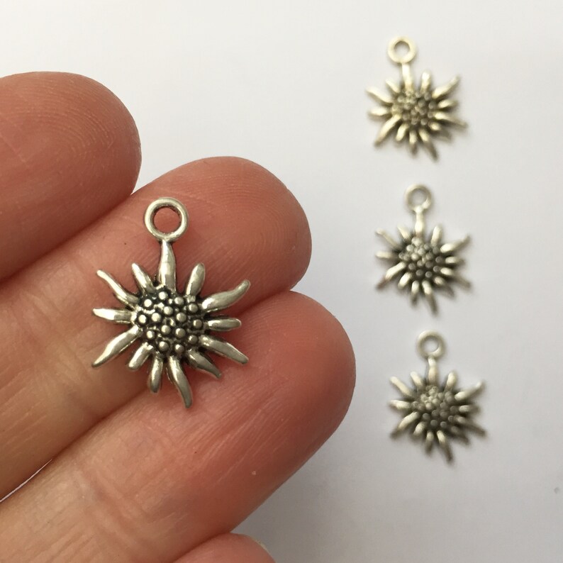 10 Edelweiss Flower Charms Antique Silver Tone SC851 - Etsy
