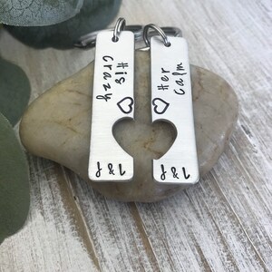 Her Crazy His Calm, Custom Hand Stamped, Key Chain, Matching Set ...
