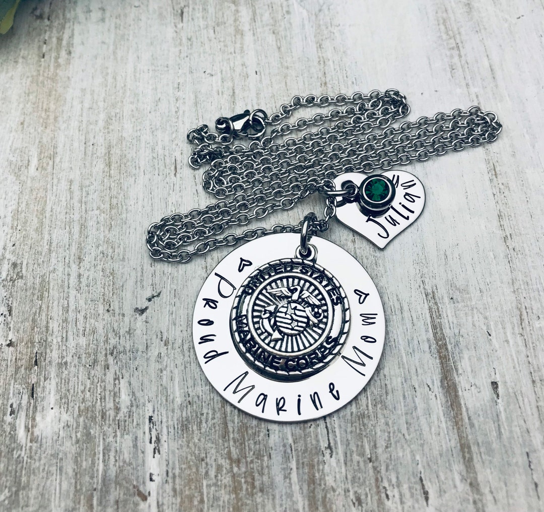 Marine Mom Custom Necklace, Hand Stamped Marine Corp Key Chain, US ...