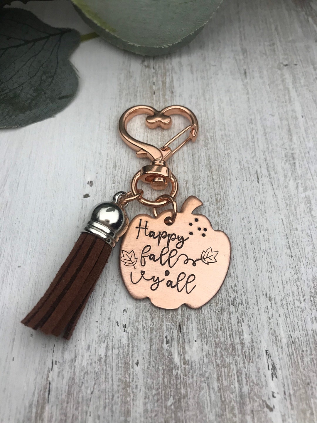 Happy Fall Y'all Key Chain, Pumpkin Key Chain, Fall, Hand Stamped ...