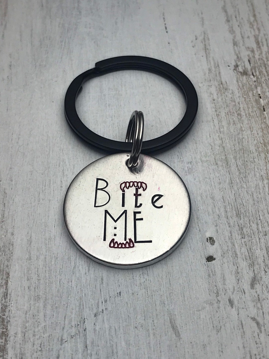 Bite Me Key Chain, Vampire Key Chain, Hand Stamped Key Chain, Funny Key ...