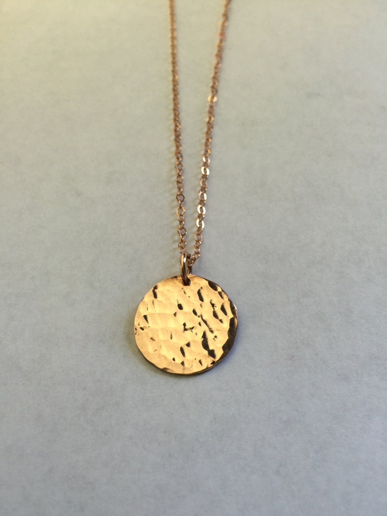 Gold Disc Necklace Hammered or Smooth Disc Circle Tag 14k - Etsy