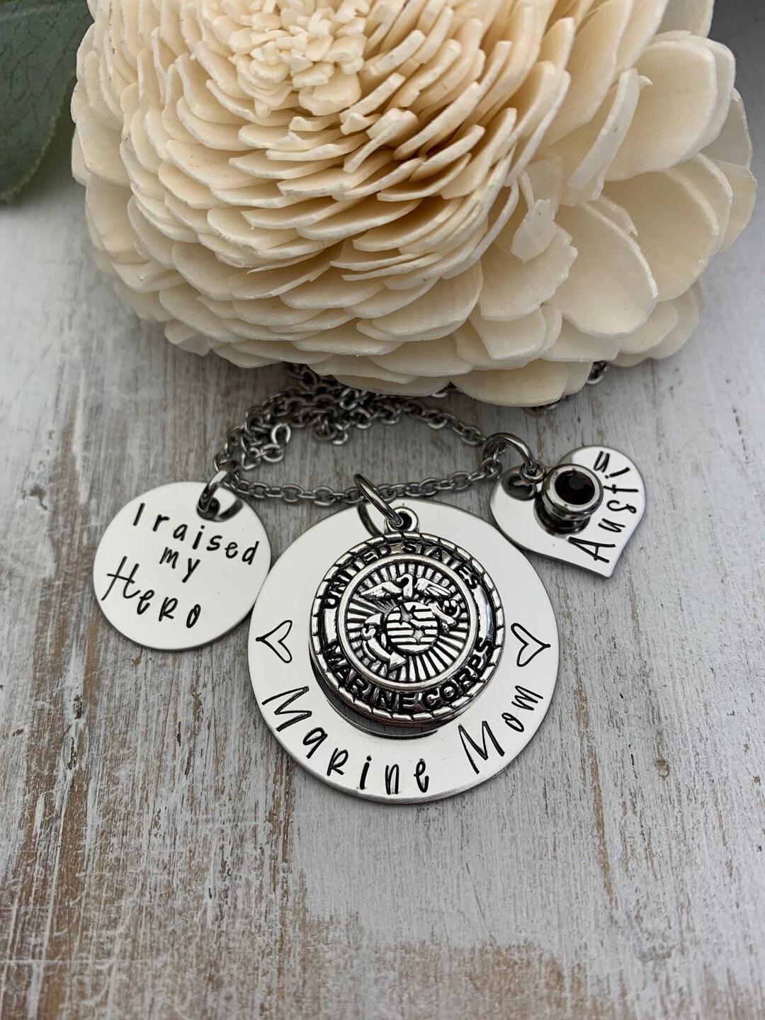 Marine Mom Custom Hand Stamped Necklace, I Raised My Hero, Military Mom ...