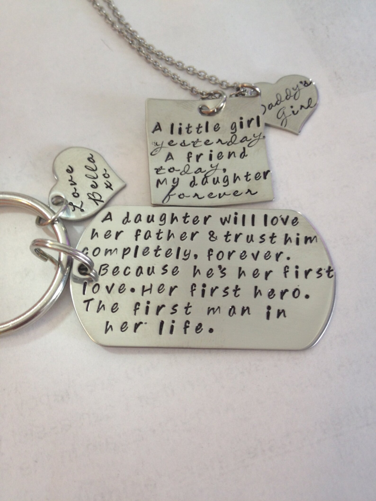 Father Daughter Key Ring and Necklace Set-personalized Hand - Etsy
