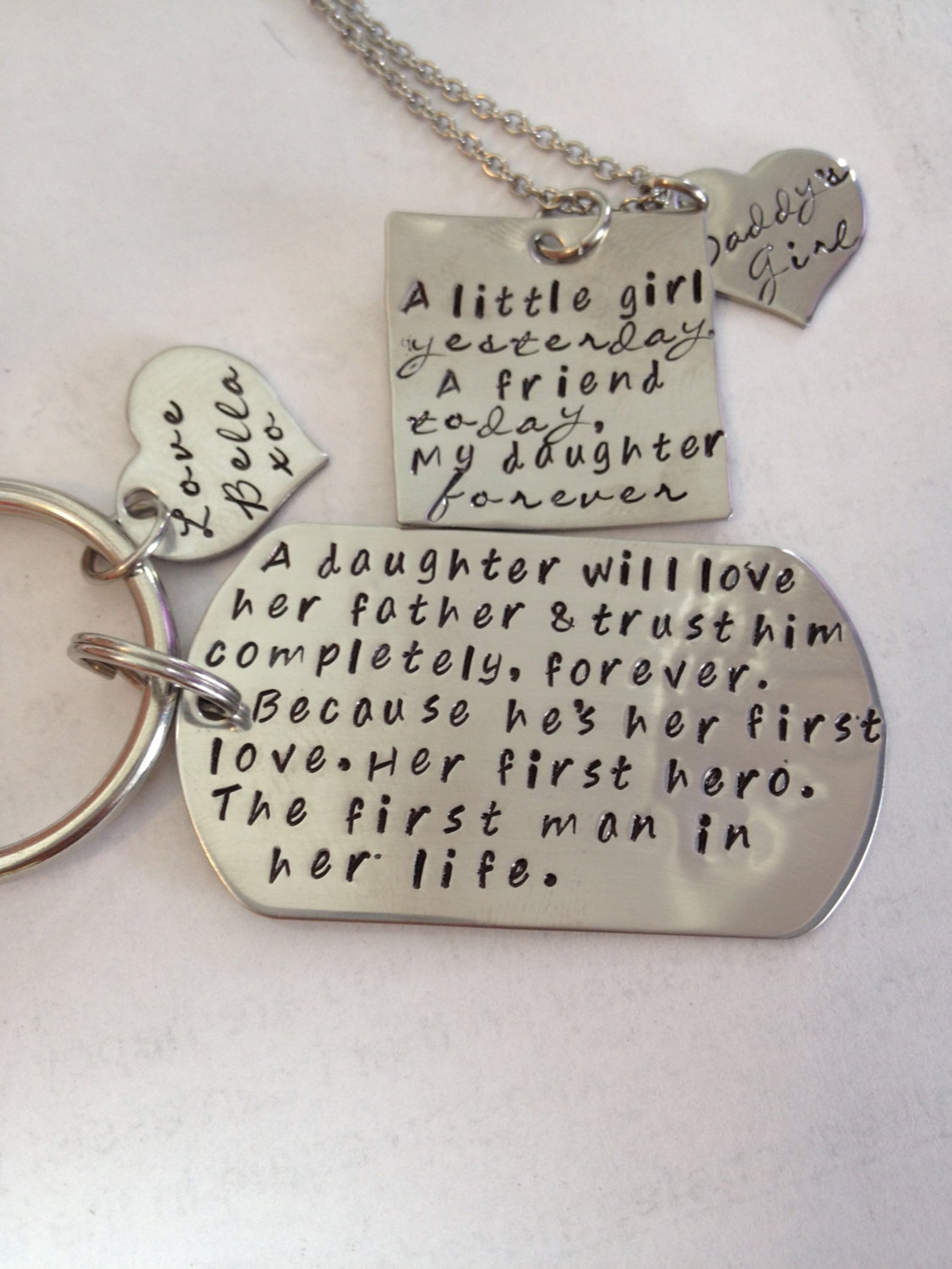 Father Daughter Key Ring and Necklace Set-personalized Hand | Etsy