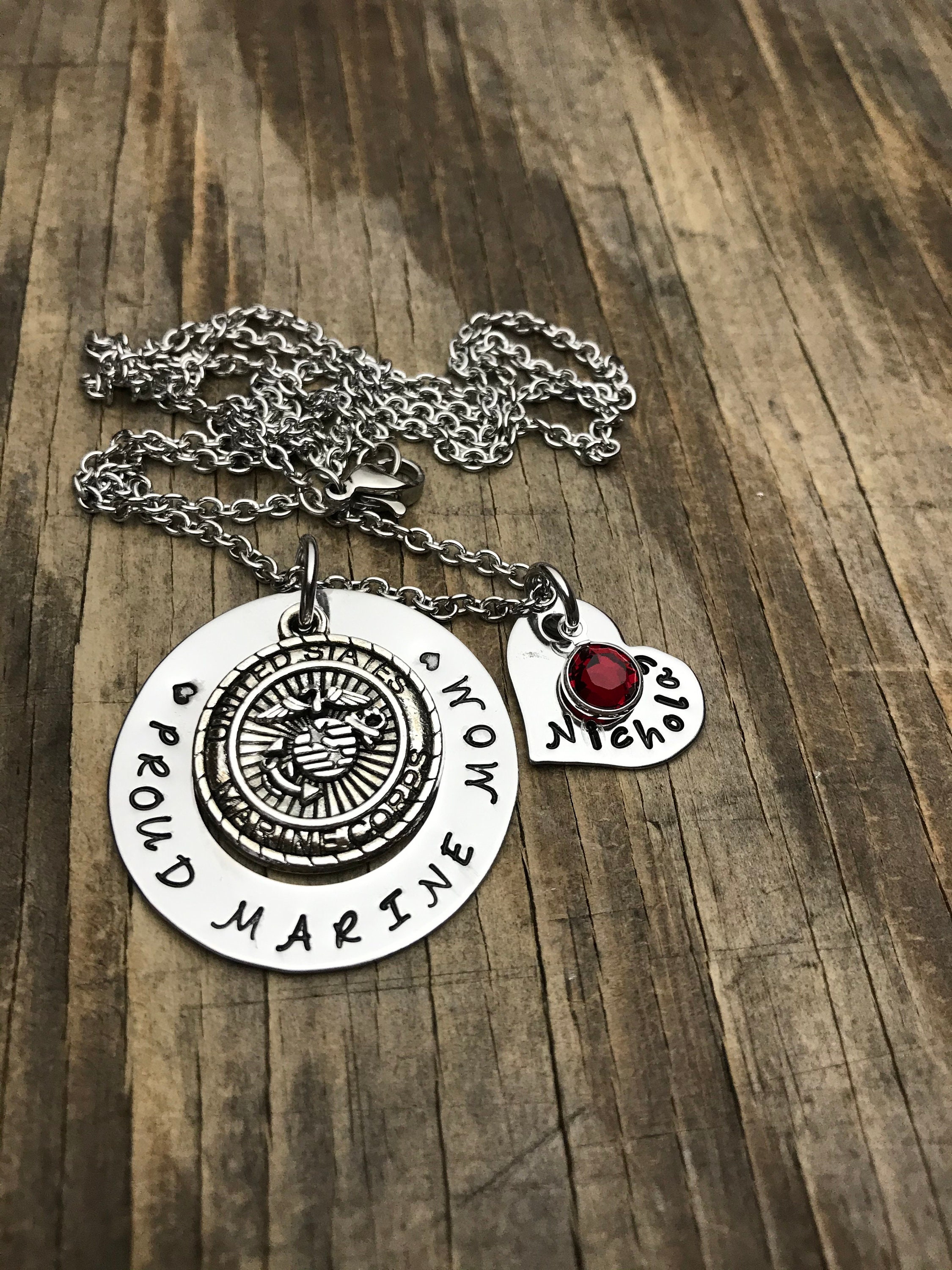 Marine Mom Custom Necklace-Hand Stamped Marine Corp Key Chain | Etsy