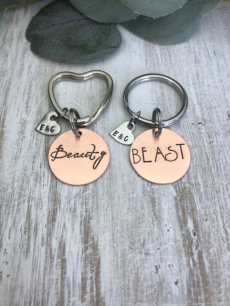Beauty and Beast Key Chain Set Custom Hand Stamped His - Etsy