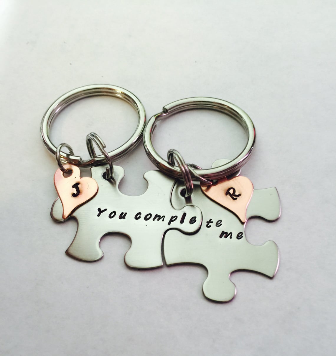 You Complete Me Puzzle Piece Couples Set Hand Stamped Puzzle - Etsy