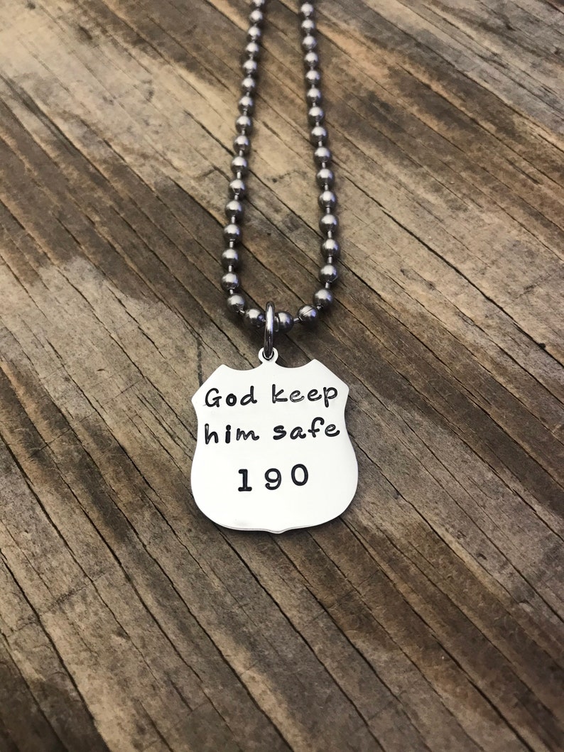 Custom Police Badge Necklace-god Keep Him Safe Custom Badge | Etsy
