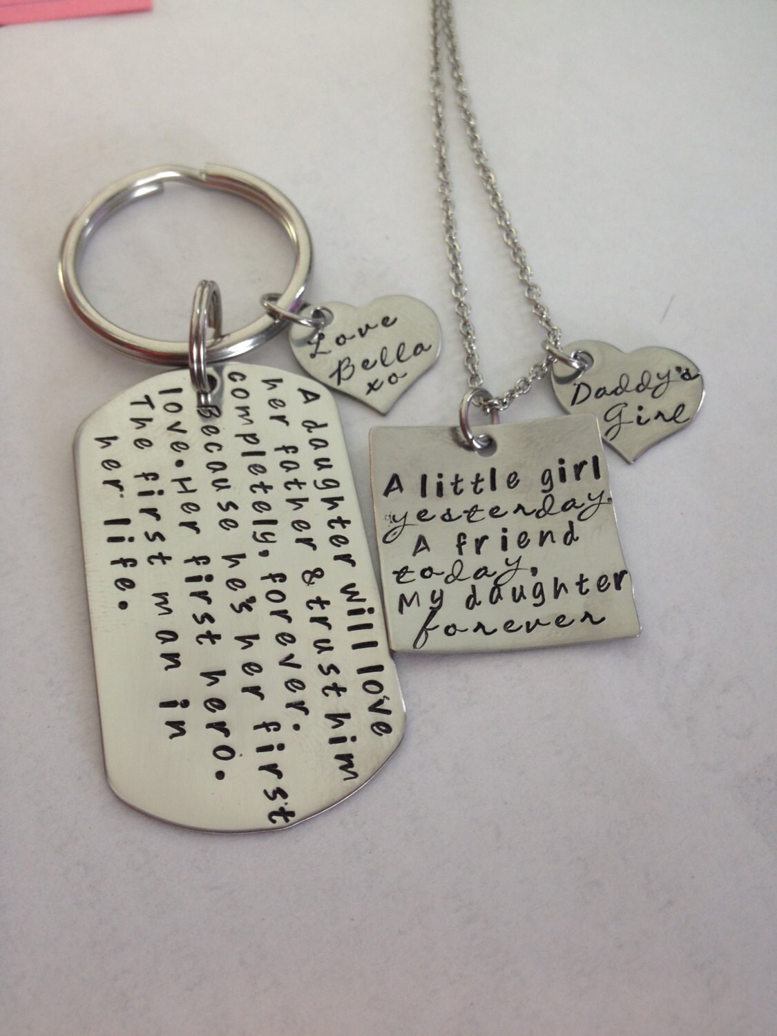 Father Daughter Key Ring and Necklace Set-personalized Hand - Etsy