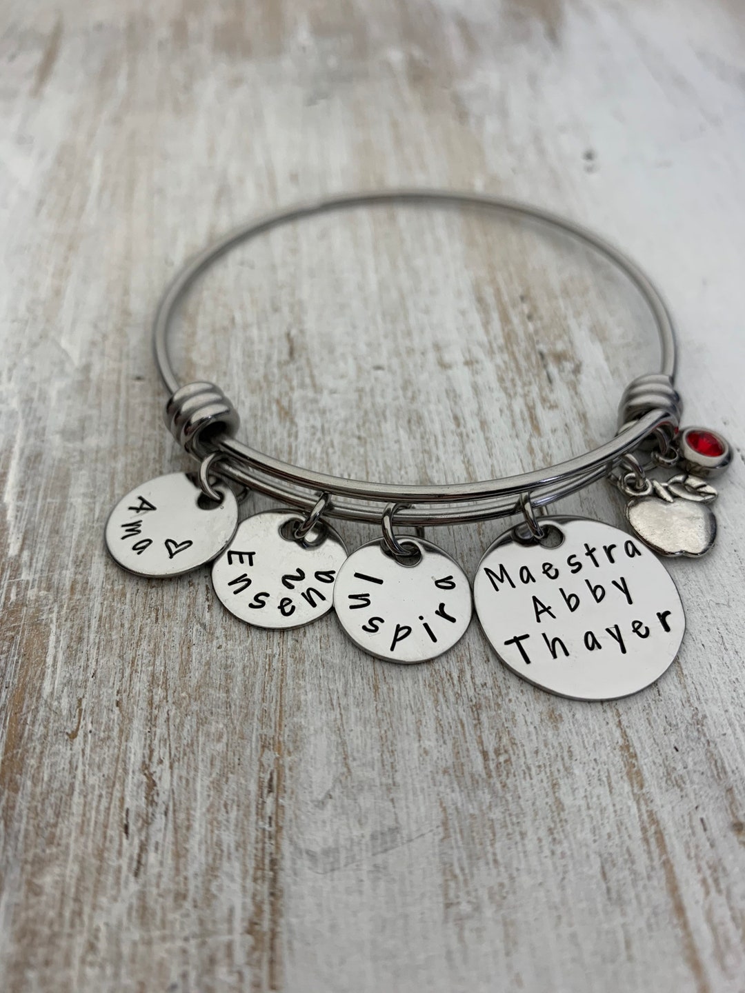Ama Ensena Inspira Custom Spanish Bracelet, Bangle for Spanish Teacher ...