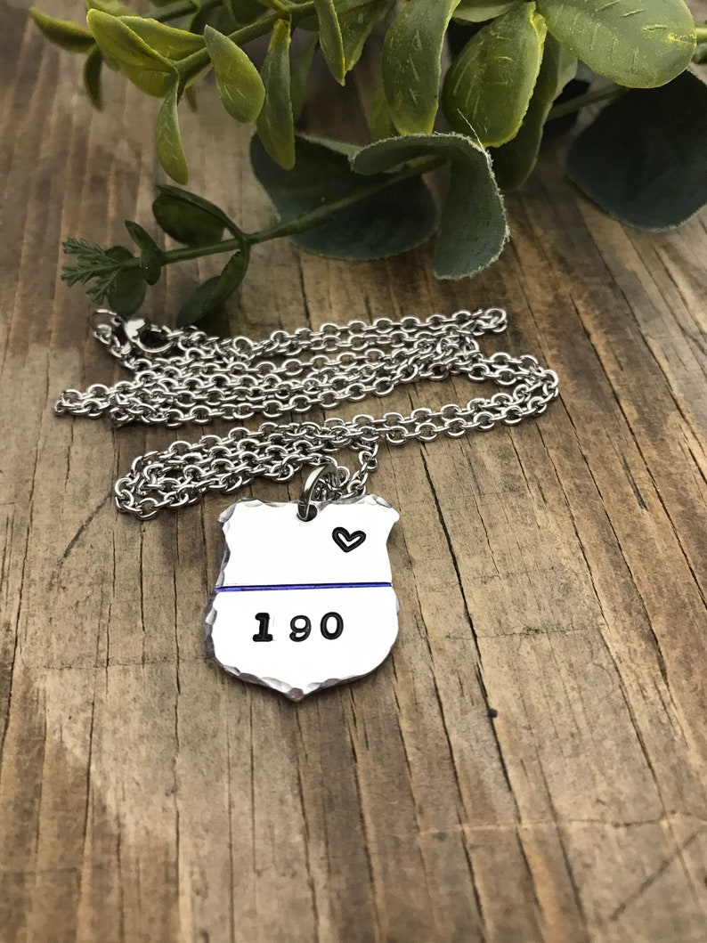 Custom Police Badge Necklace Thin Blue Line And Heart | Etsy