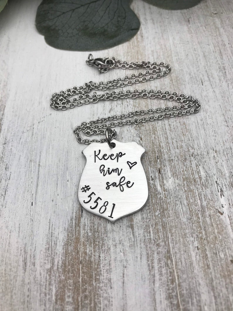 Keep Him Safe Police Badge Necklace Keep Her Safe Proud | Etsy