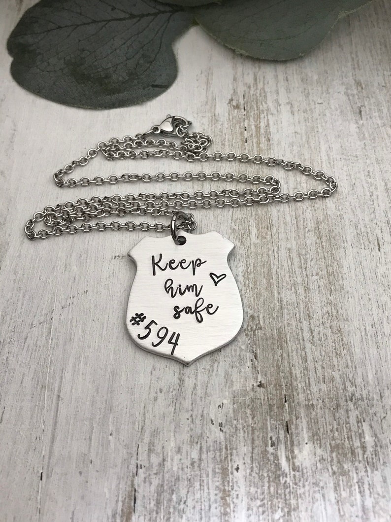 Keep Him Safe Police Badge Necklace Keep Her Safe Proud | Etsy