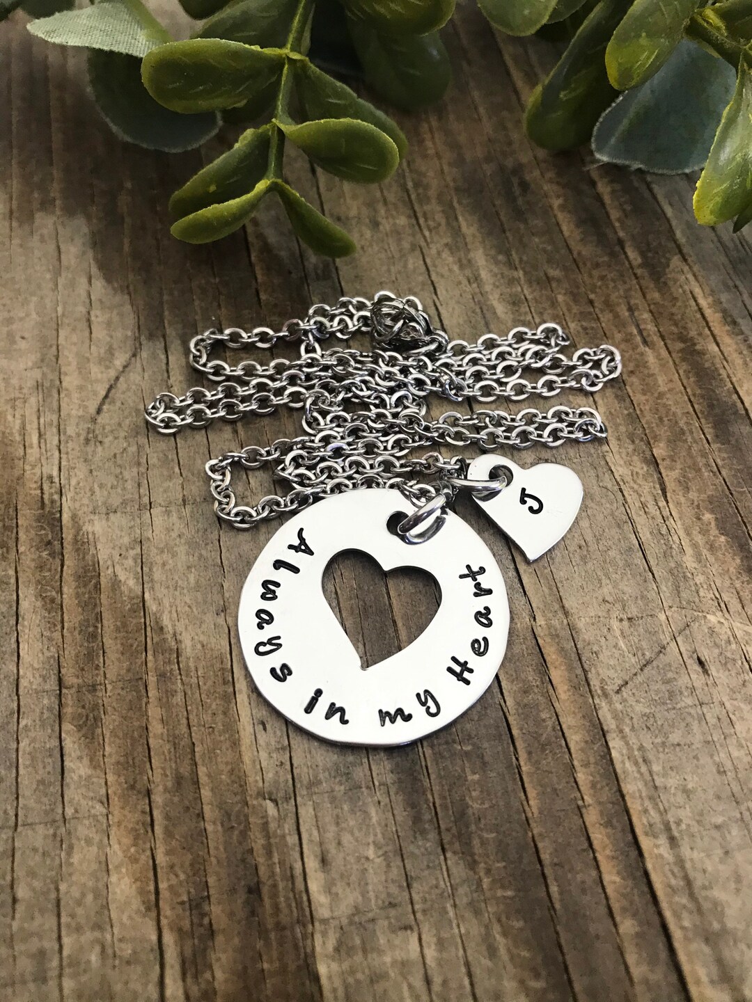 Always in My Heart Necklace, Custom Memorial Necklace, Hand Stamped ...