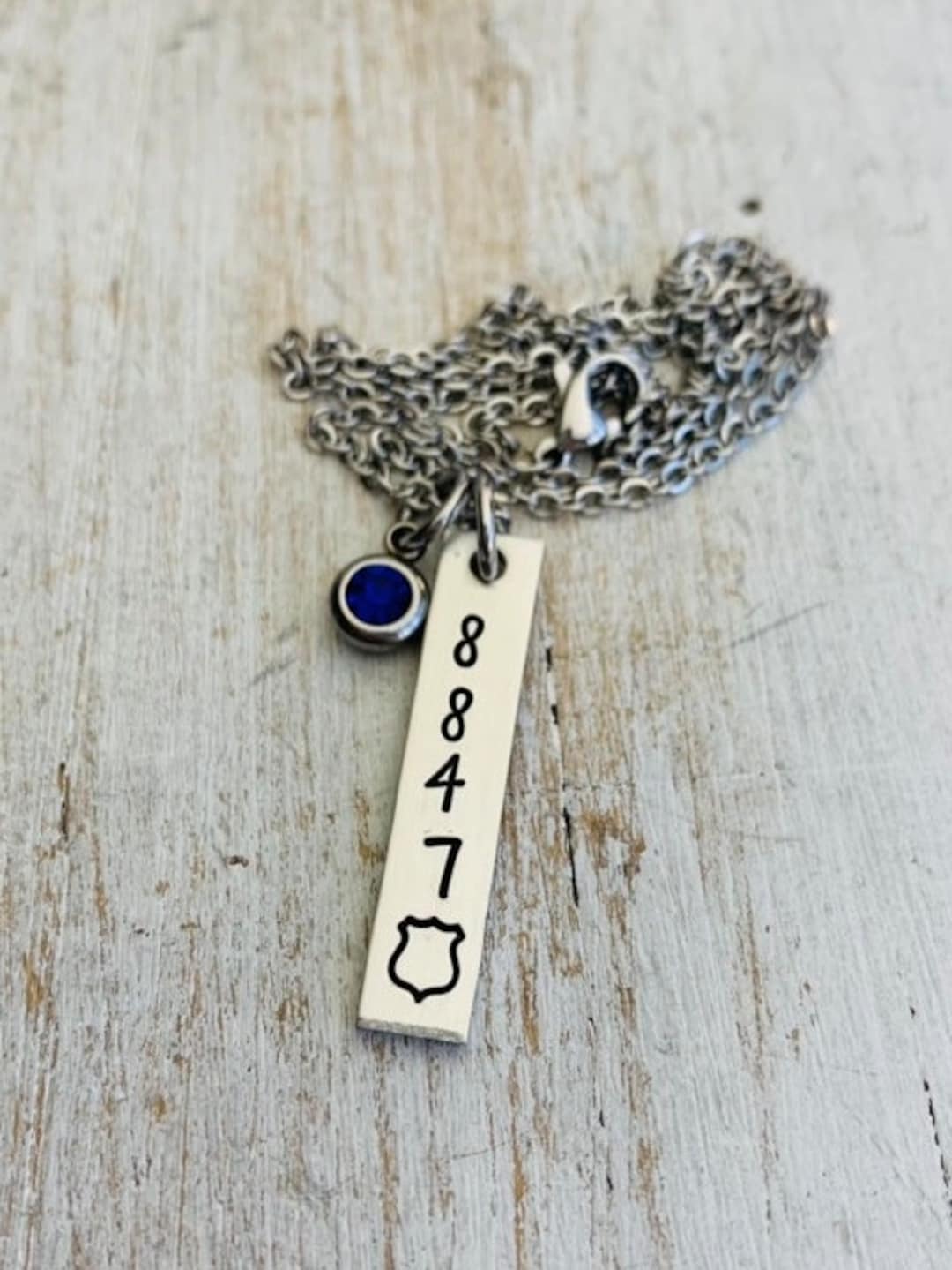 Police Badge Necklace, Custom Badge Number Bar Pendant, Thin Blue Line ...