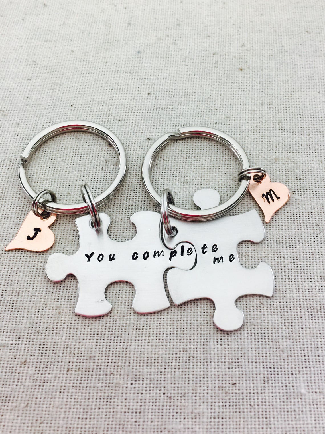 You Complete Me Puzzle Piece Couples Set Hand Stamped Puzzle - Etsy