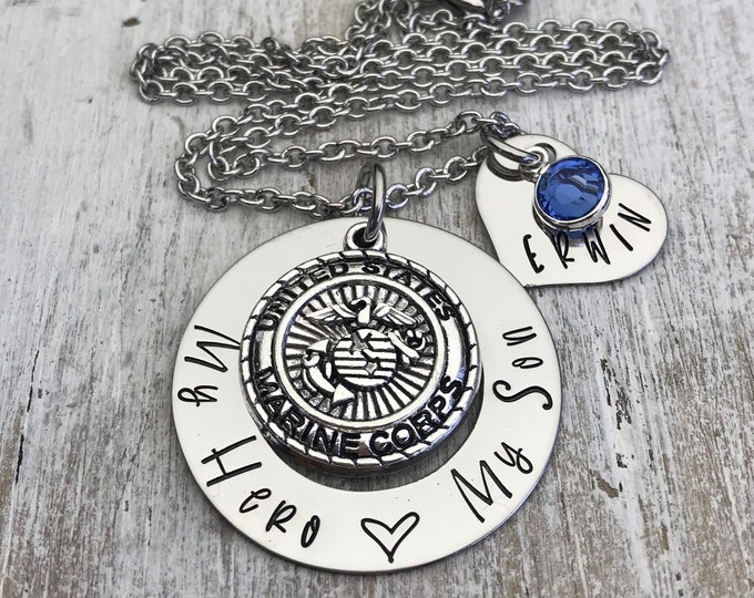 Marine Mom Necklace, My Hero My Son Custom Necklace, Marine Corp,key ...