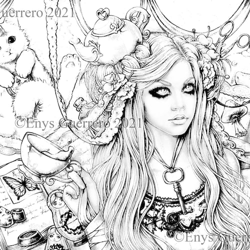 Princess Belle Coloring Page Goth Fantasy Printable - Etsy