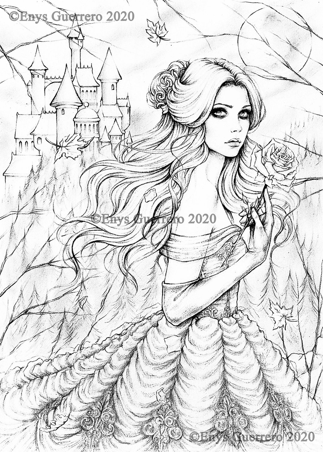 Princess Belle Coloring Page Goth Fantasy Printable Download JPG by ...