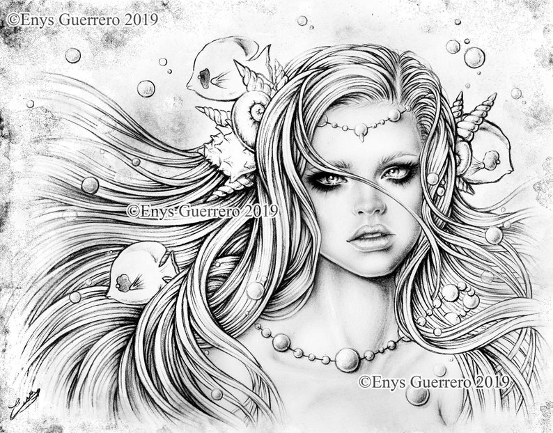 Siren Princess Coloring Page Goth Fantasy Printable - Etsy France