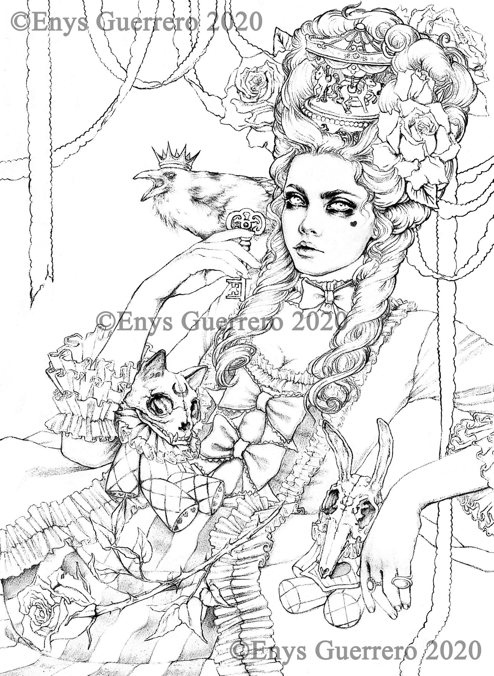 Rococo Dream Coloring Page Goth Fantasy Printable Download | Etsy