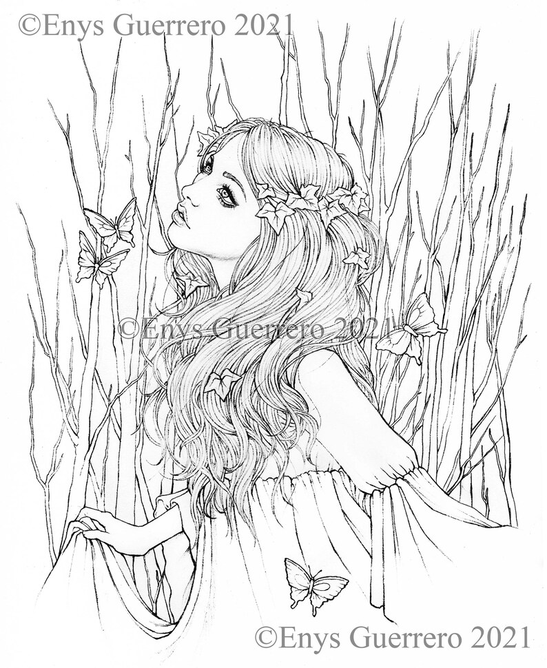 Autumn Nymph Coloring Page Goth Fantasy Printable Download | Etsy