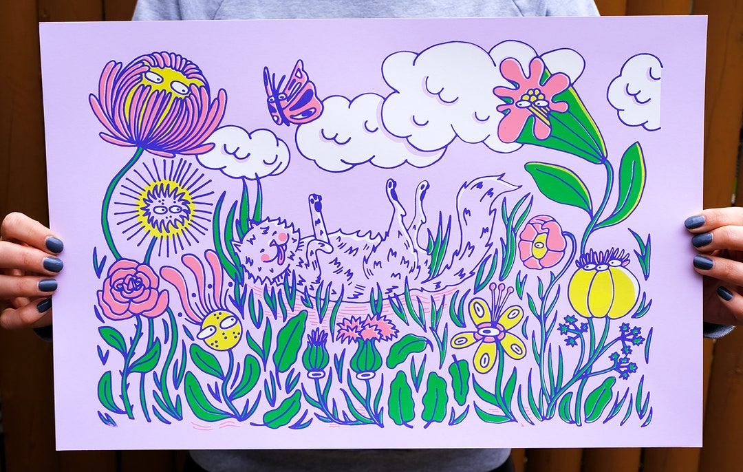Limited Edition garden Cat Screen Print - Etsy
