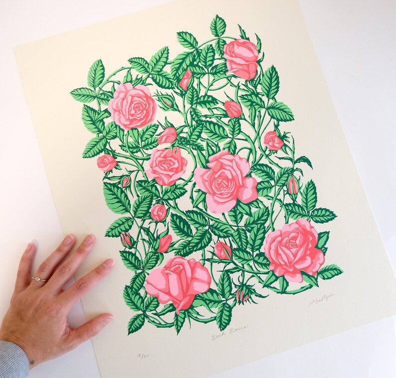 Pink Roses Screen Print - Etsy
