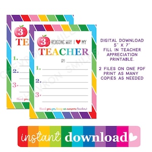 Why I Love My Teacher Printable, I Love Having You as My Teacher ...