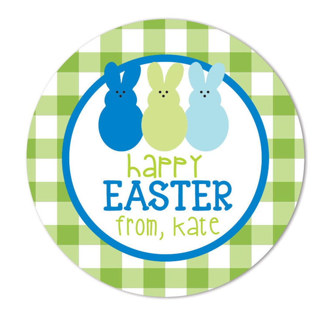 Green Gingham Easter Bunny Stickers, Personalized Easter Labels, Bunny ...
