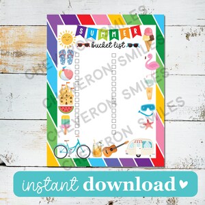 Summer Bucket List Printable, Summer Break Bucket List Template, Summer ...