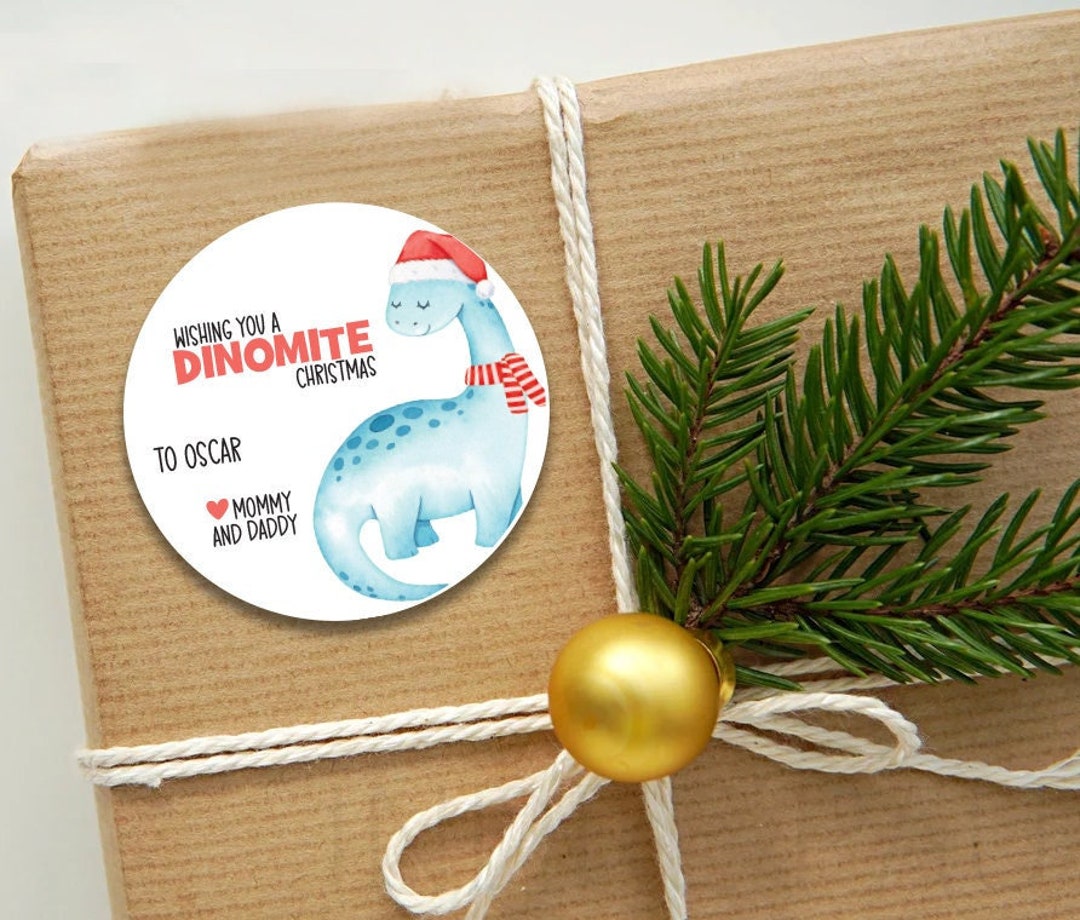 Personalized Dinosaur Christmas Tag, Dino Holiday Gift Tag, Custom Name ...