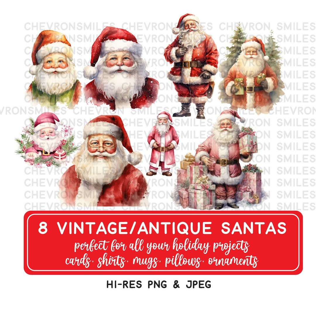 Vintage Santa Clipart Retro Christmas PNG Bundle Santa Claus Christmas ...