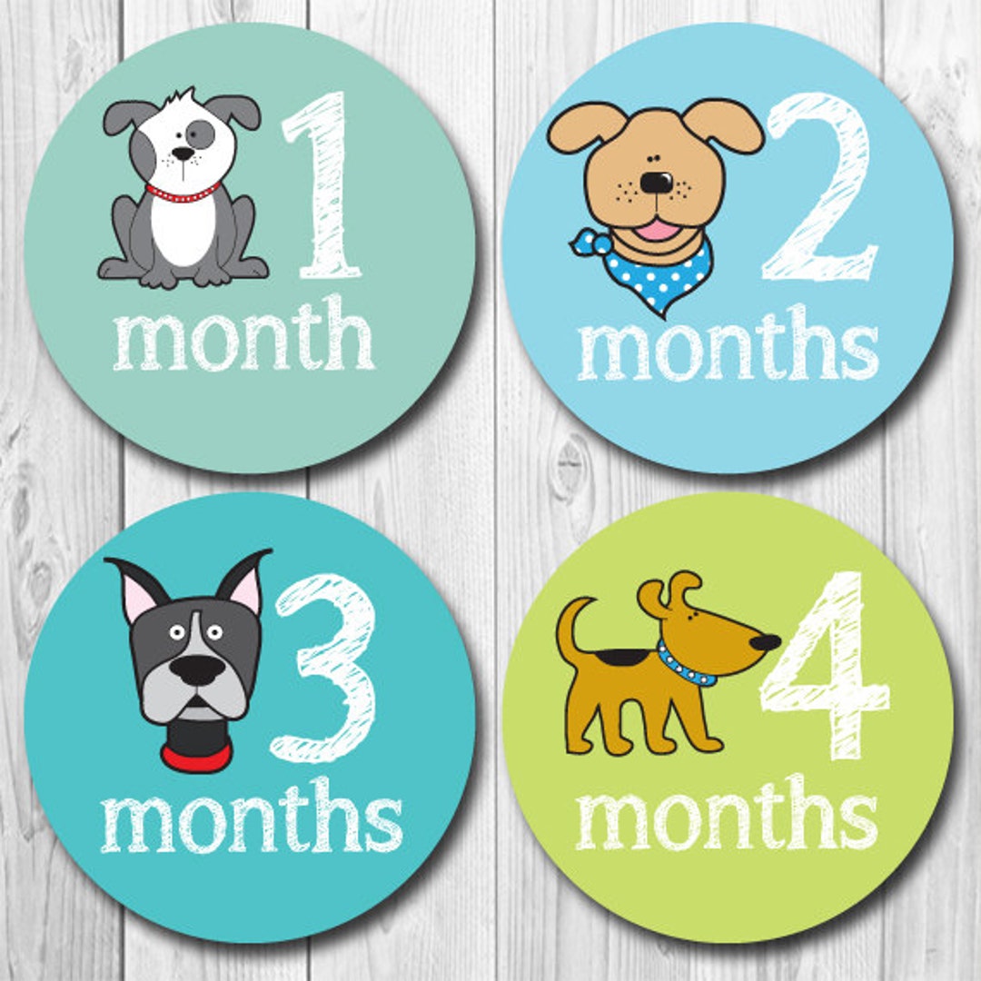 Puppy Monthly Baby Stickers, Dog Baby Month Stickers, Milestone Baby ...