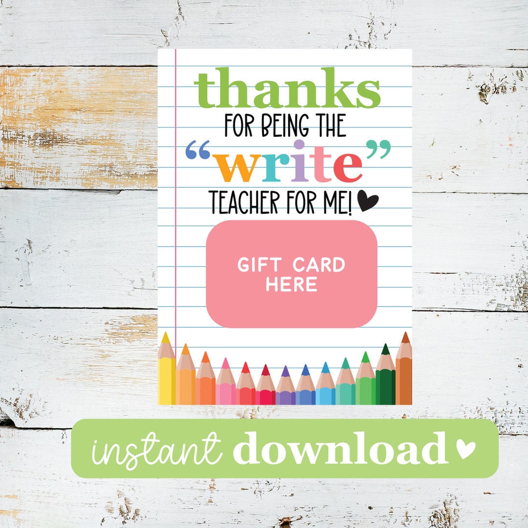 Printable Teacher Gift Card Downloadable Digital File for Teacher ...