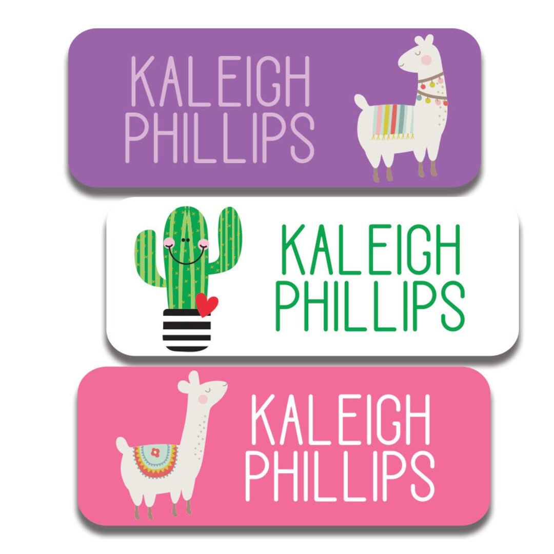 Name Labels for Girl | Llama, Cactus Stickers | Waterproof Name Labels ...