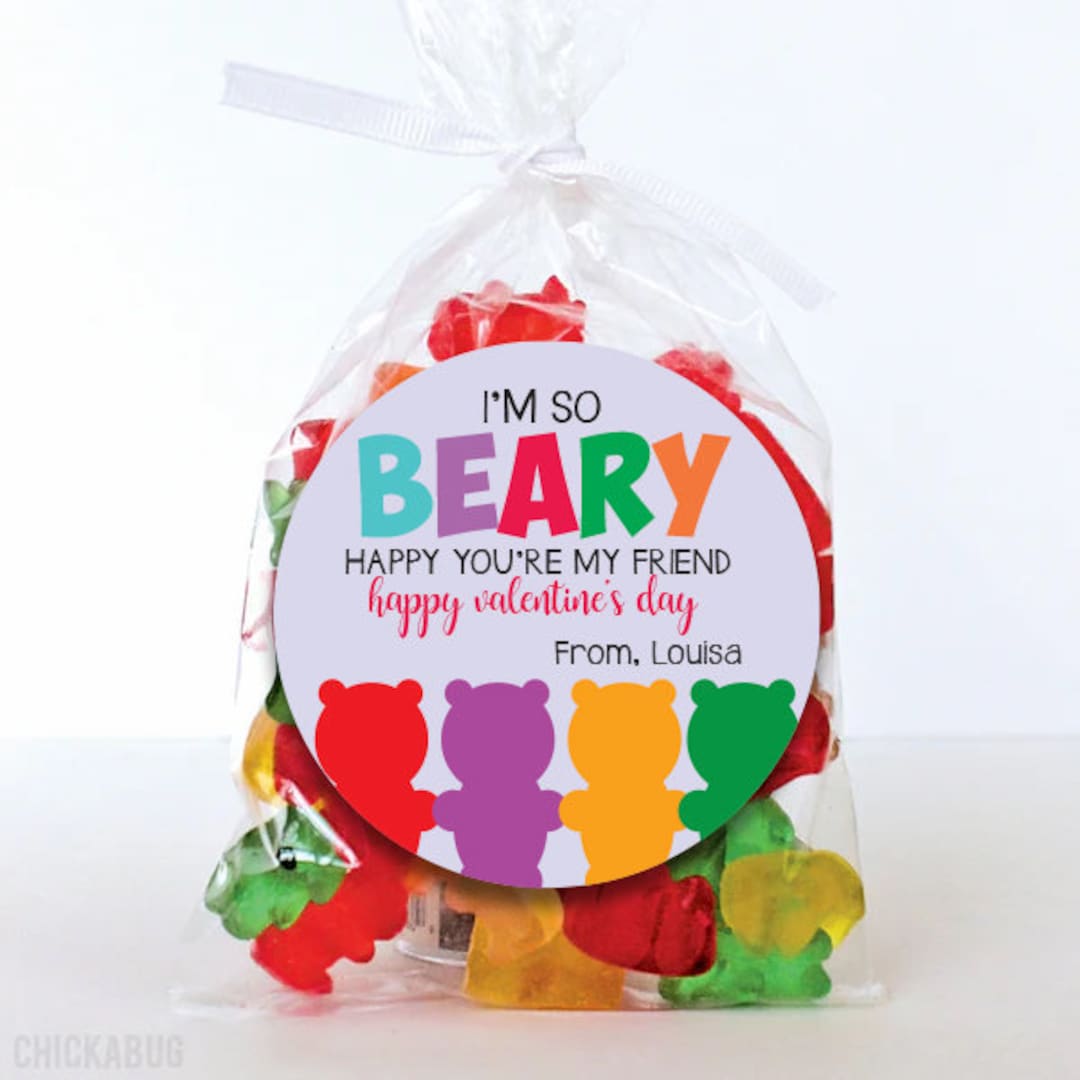 Valentine Day Stickers - Gummy Bear Treat Favor Stickers - I'm Beary ...