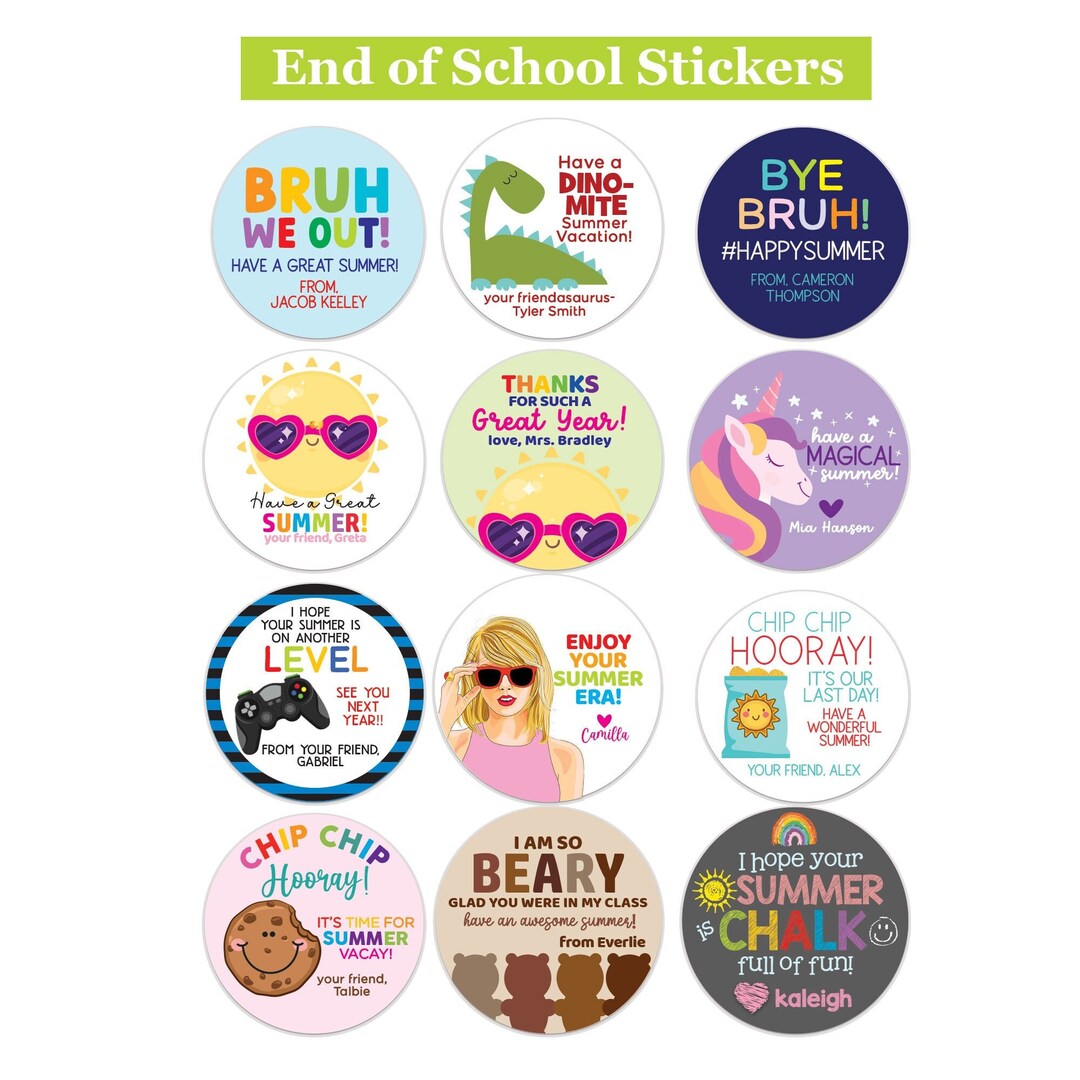 End of School Year Stickers Last Day of School Treat Tags Personalized ...