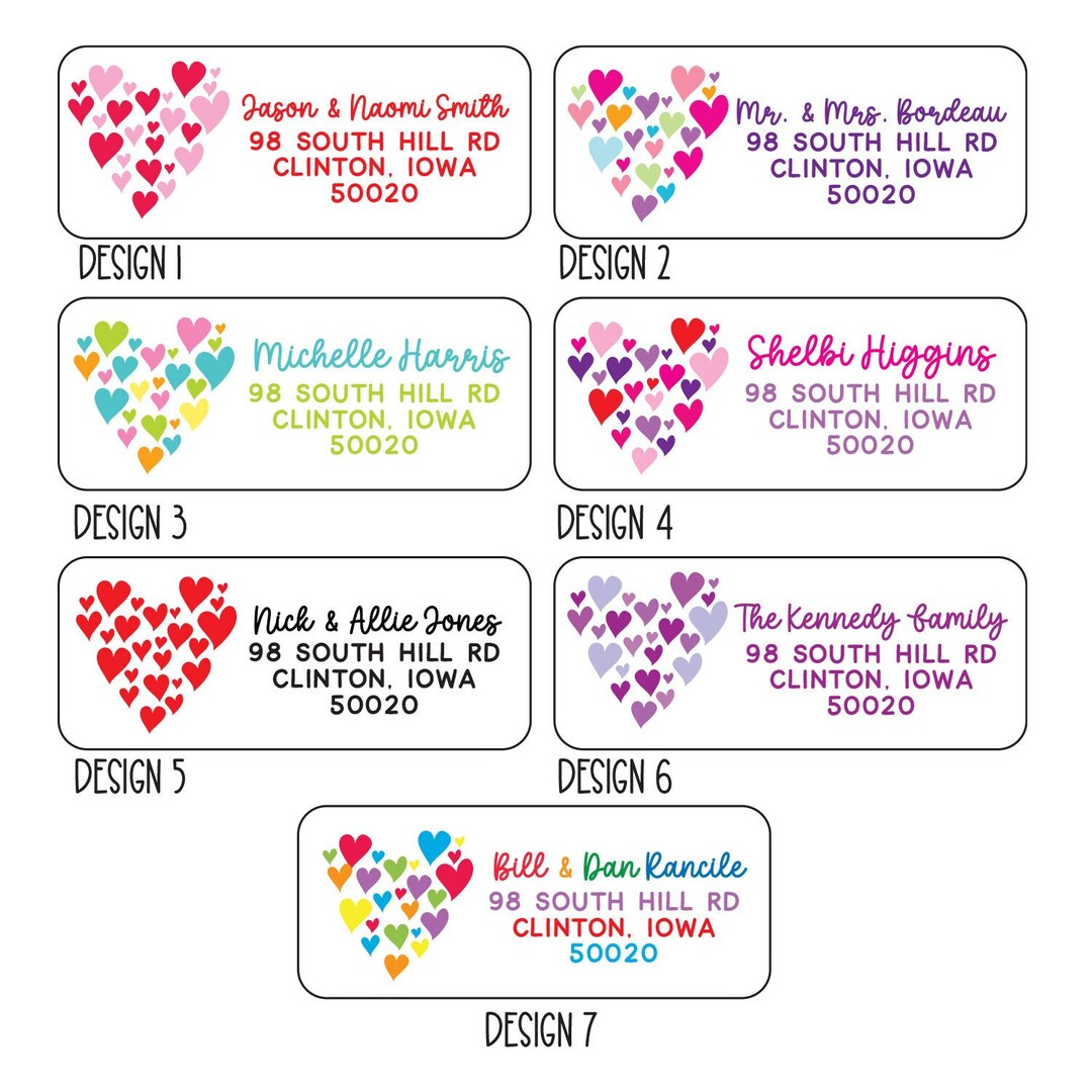 Personalized Address Labels, 60 Heart Mailing Stickers, Wedding Labels ...