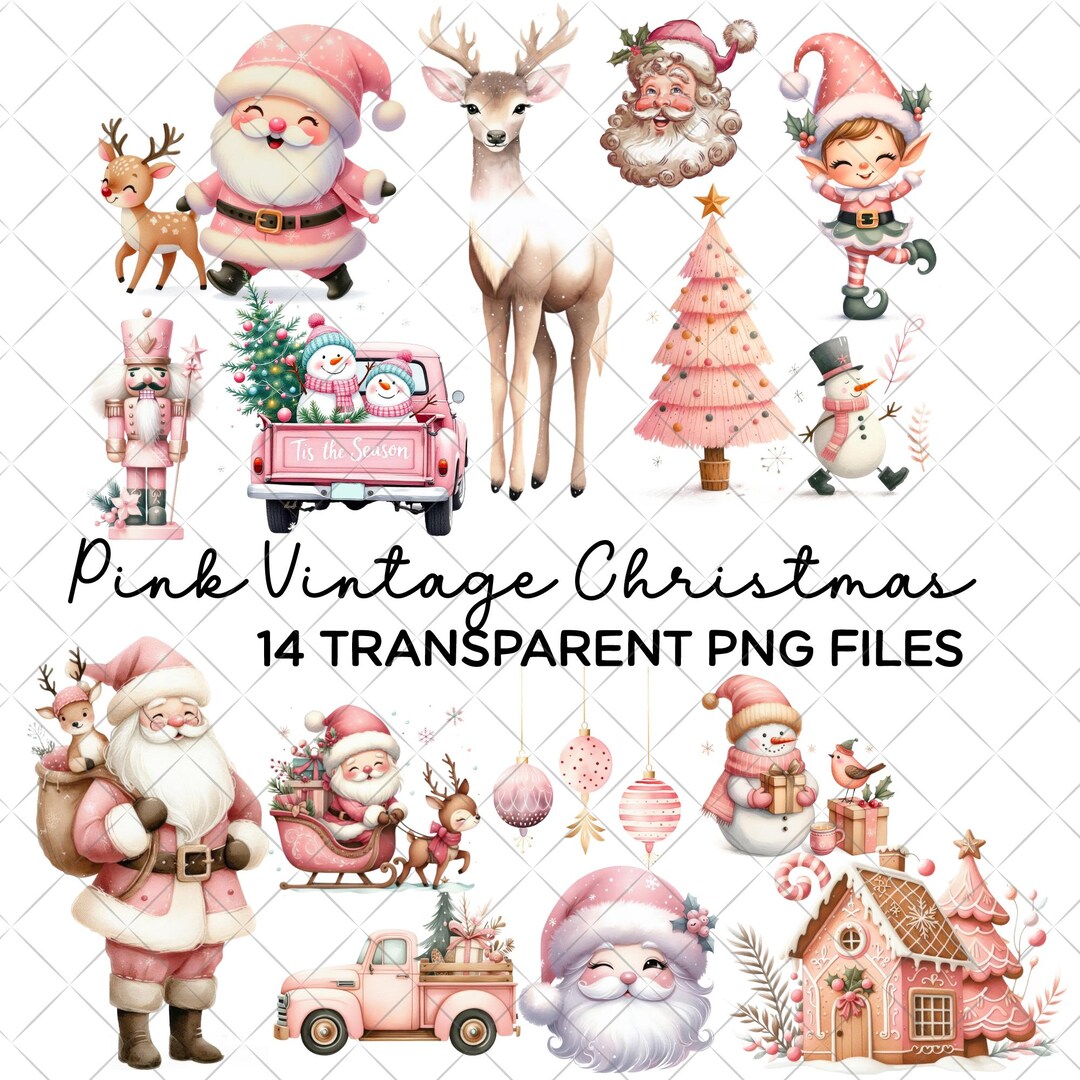 Cute Christmas Clipart, Pink Christmas Vintage, Christmas Clipart ...