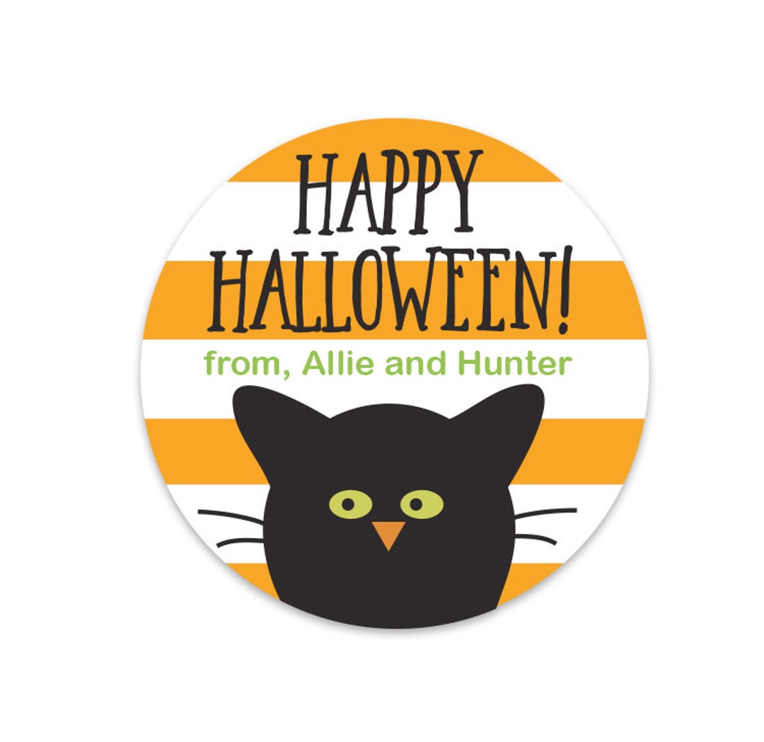 Personalized Halloween Stickers, Black Cat Stickers, Halloween Gift ...