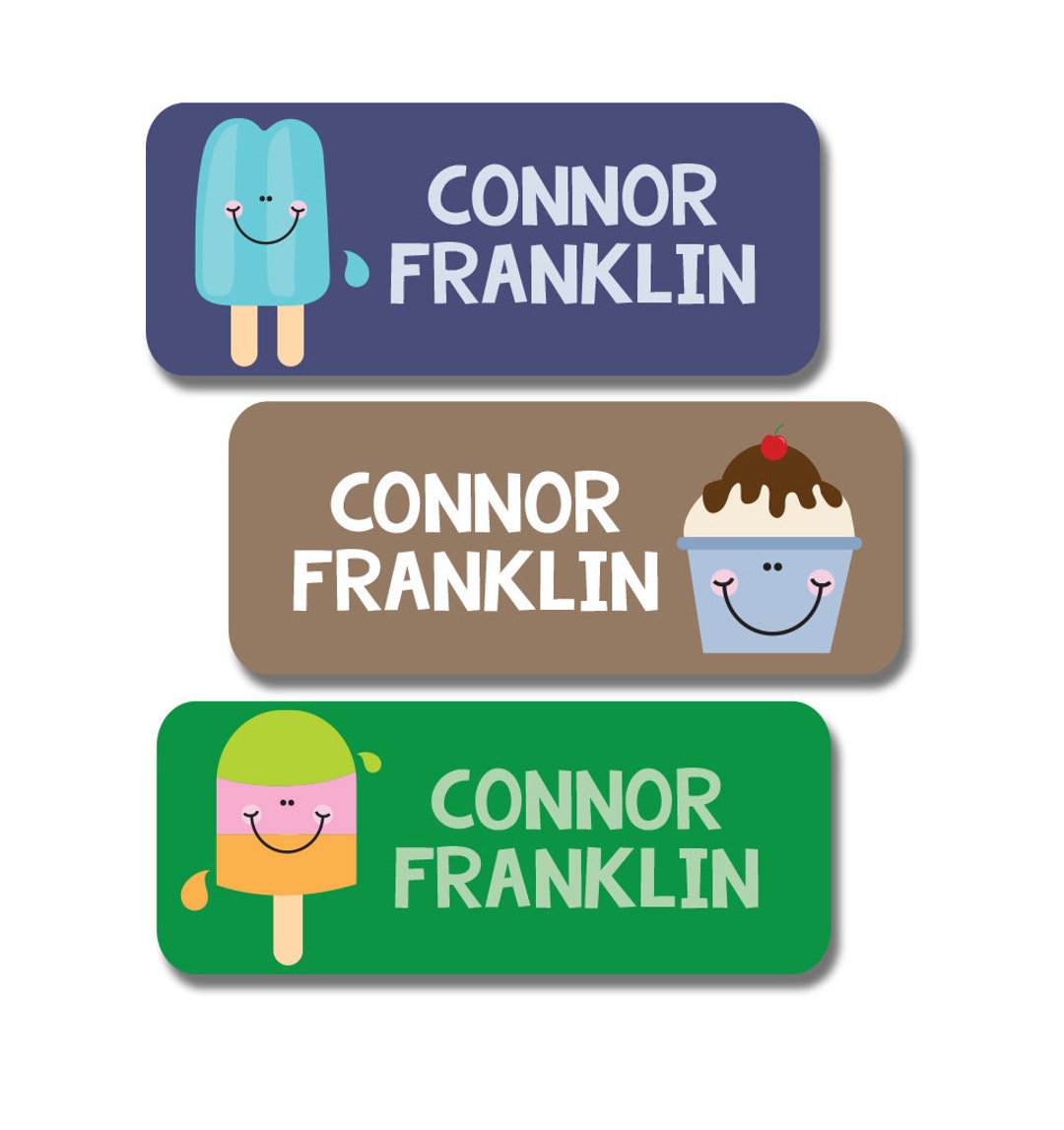 30 Ice Cream Name Labels | Personalized Waterproof Stickers for Camp ...