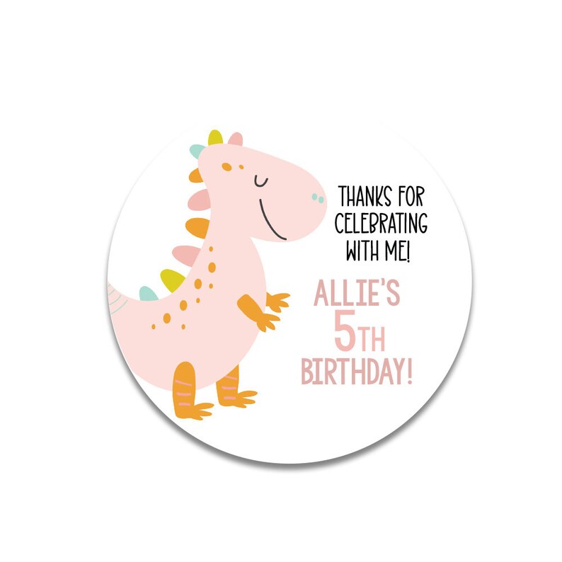 Cute Dinosaur Birthday Sticker Girls Dino Birthday Tags - Etsy