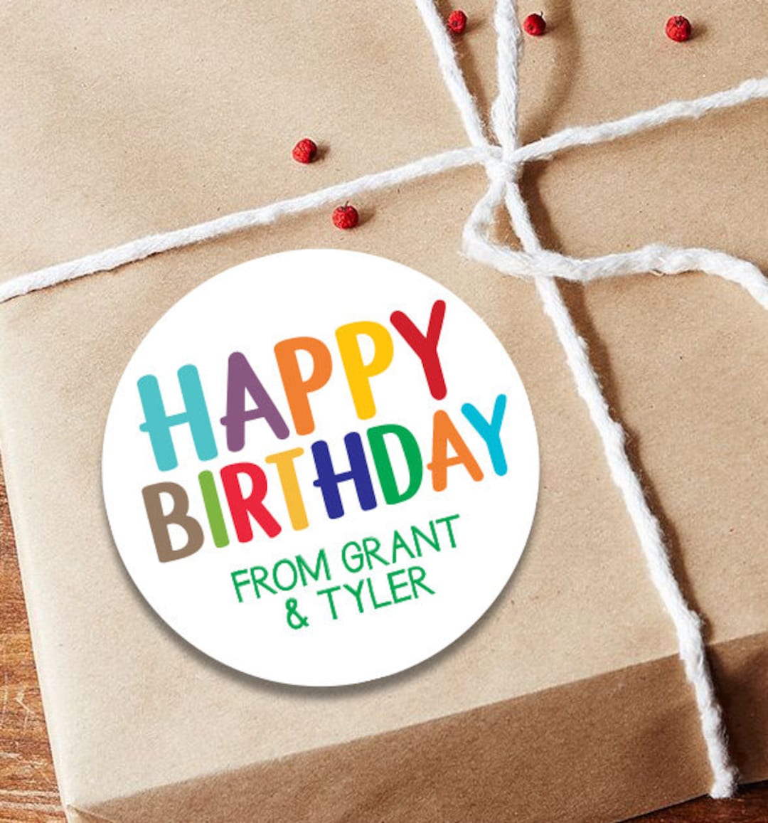 Happy Birthday Present Stickers, Rainbow Letters, Gender Neutral ...