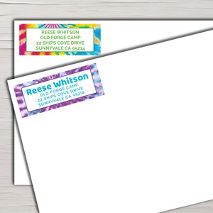 Tye Dye Address Labels / Summer Camp Mailing Stickers / Tie Die Return ...