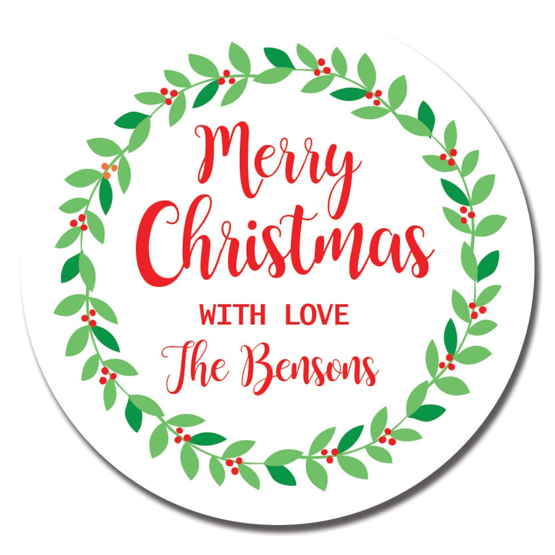 Christmas Wreath Stickers Custom Holiday Gift Labels Farmhouse ...