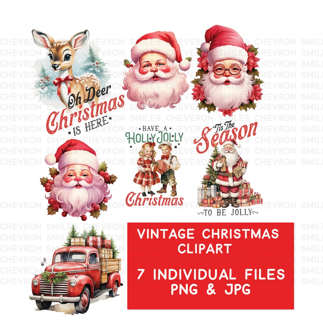 Vintage Christmas Clipart | Retro Christmas PNG Bundle | Christmas ...